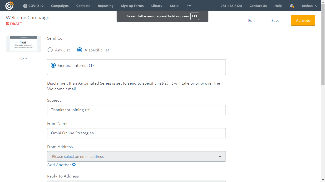 Constant Contact Tracking Triggers and Automation